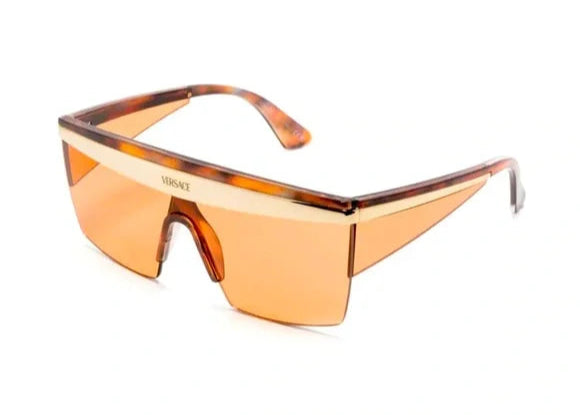 Versace Havana Gold Semi-Rimless Shield Sunglasses – Chris Optics