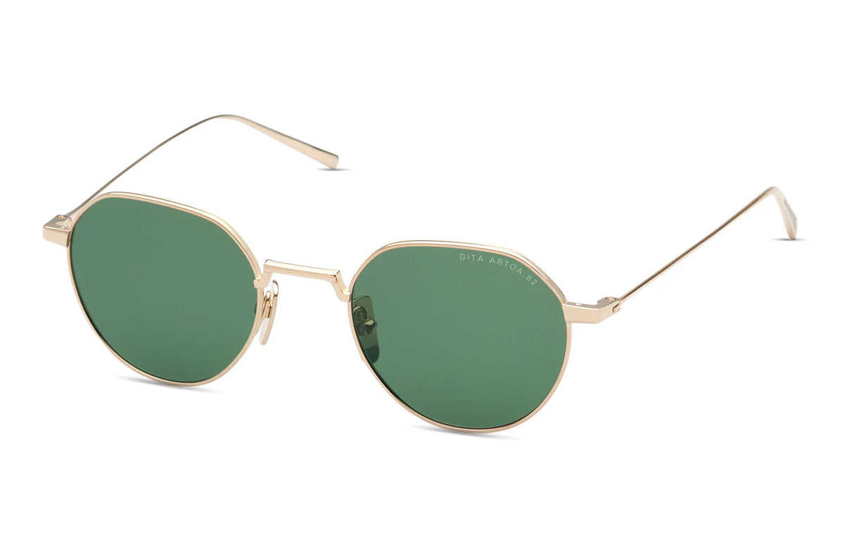 Dita Luxury Round Sunglasses with White Gold Frame & Green Lenses ...